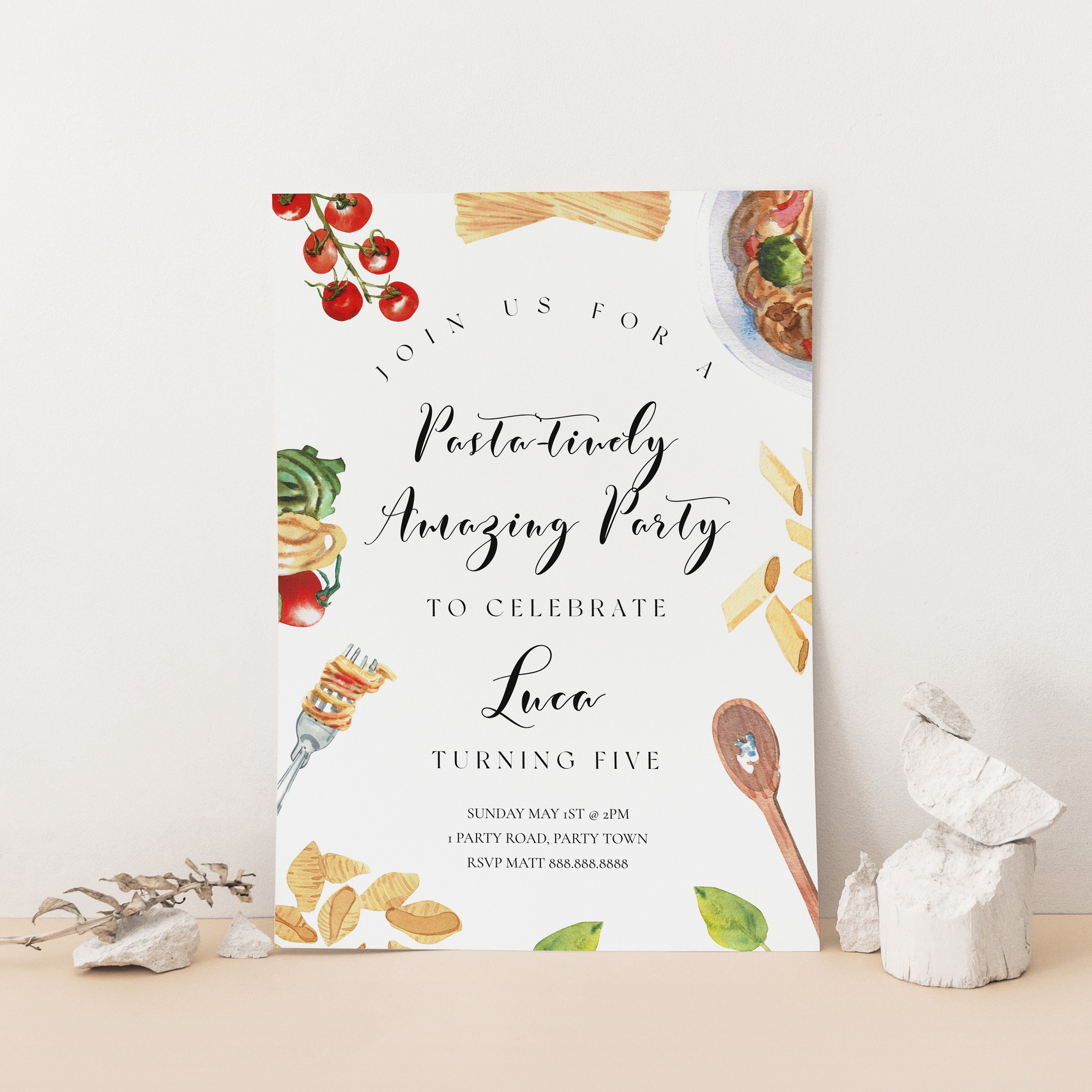 Pasta Birthday Invitation - Spaghetti Birthday Invitation, Italian ...