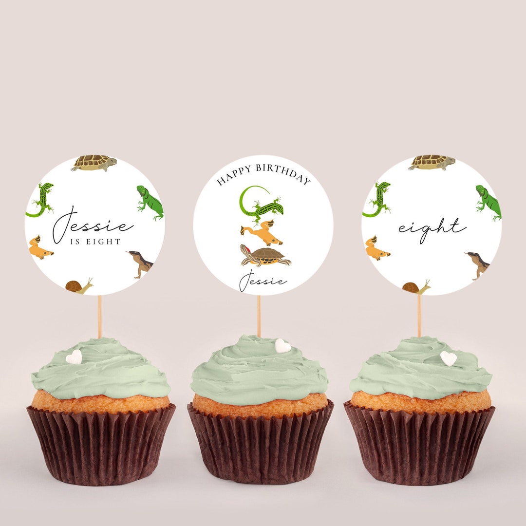 Reptile Cupcake Toppers - Reptile Party Supplies, Reptile Cake Toppers ...