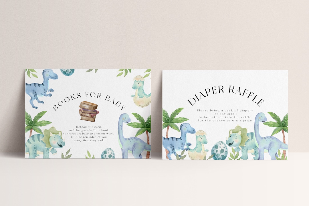 Dinosaur Baby Shower Invitation Inserts - Diaper Raffle, Book Card ...
