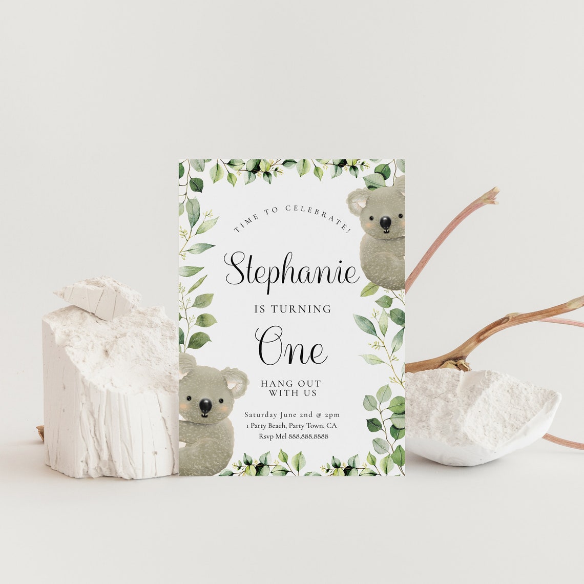 Koala Birthday Party Invitation - Koala Party Invitation, Aussie Animal ...