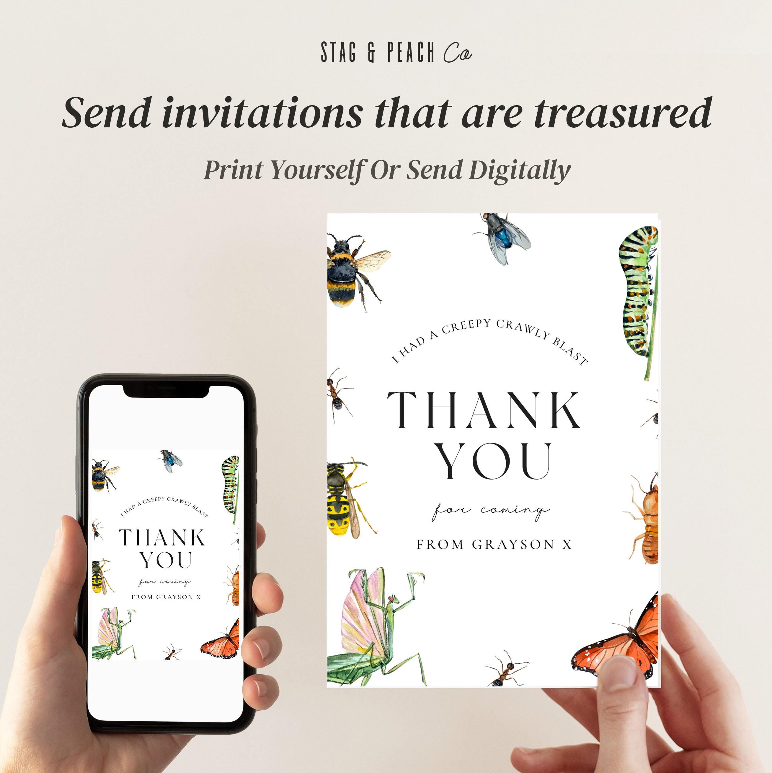 Bug Birthday Thank You Card-bug Birthday Party Bug Insects - Etsy Hong Kong