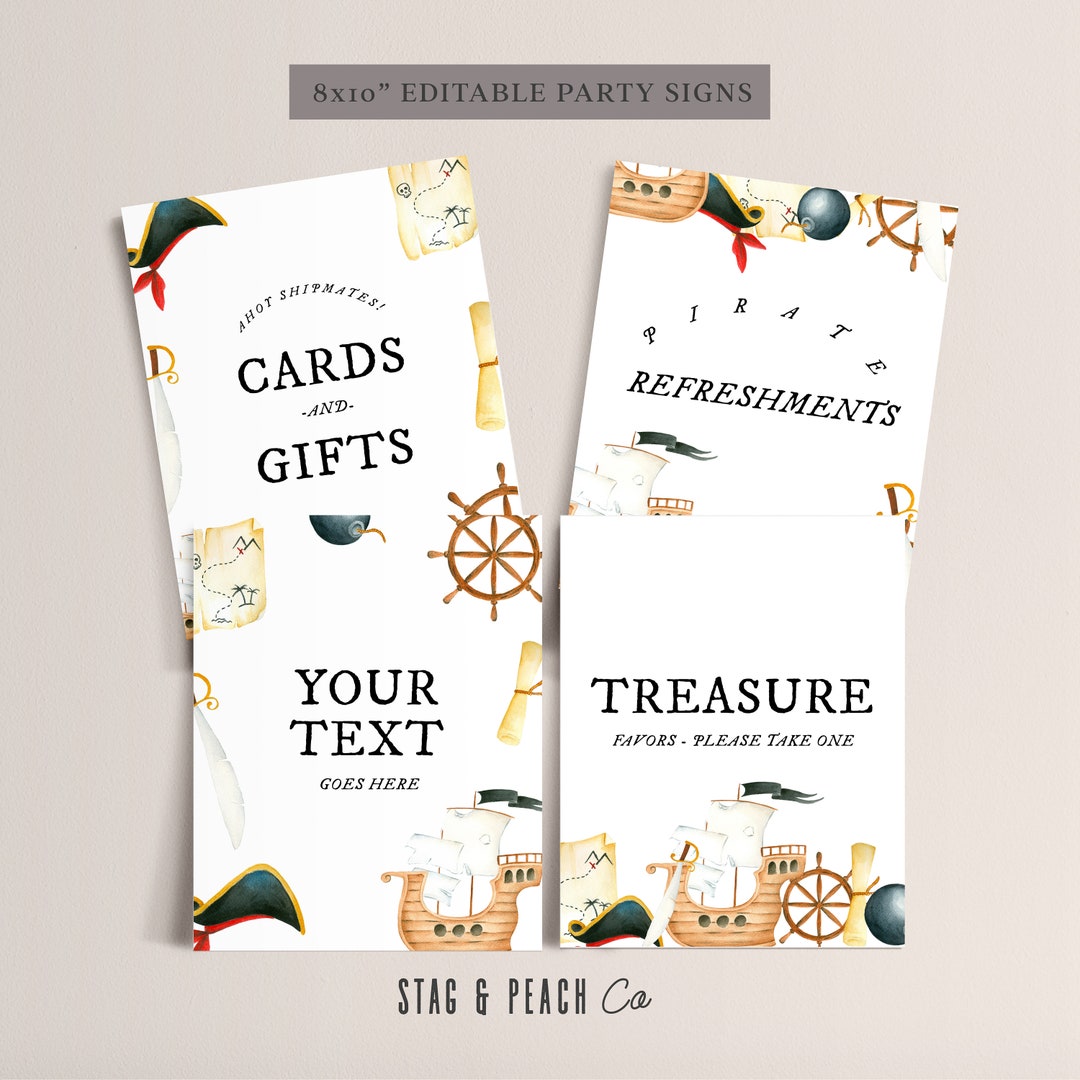 Pirate Birthday Signs - Editable Pirate Birthday Decor, Party Signage ...