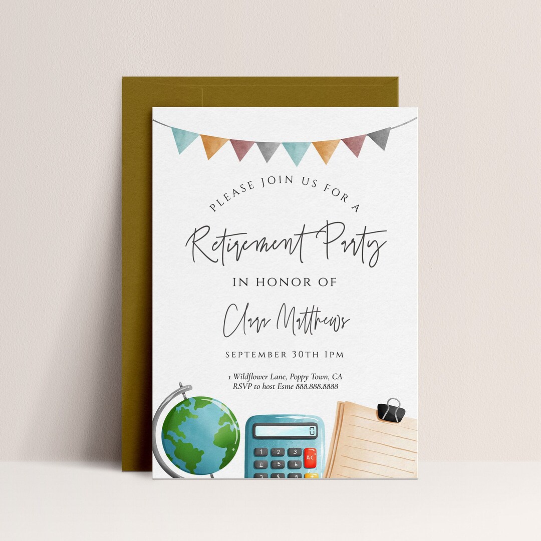 Teacher Retirement Invitation - Educator Invite, Retirement Party ...