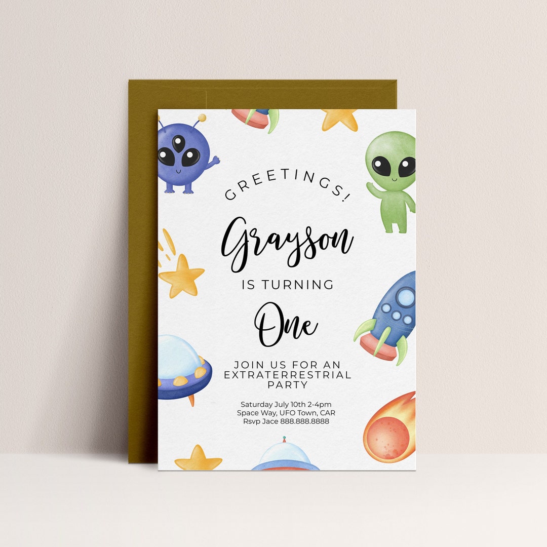 Alien Birthday Party Invitation - UFO Birthday Invite, Space Invitation ...