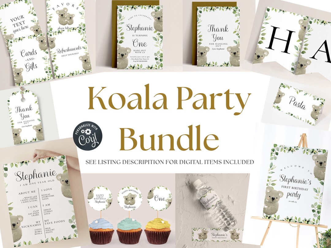 Koala Party Decorations Bundle -koala Birthday Invitation, Koala ...