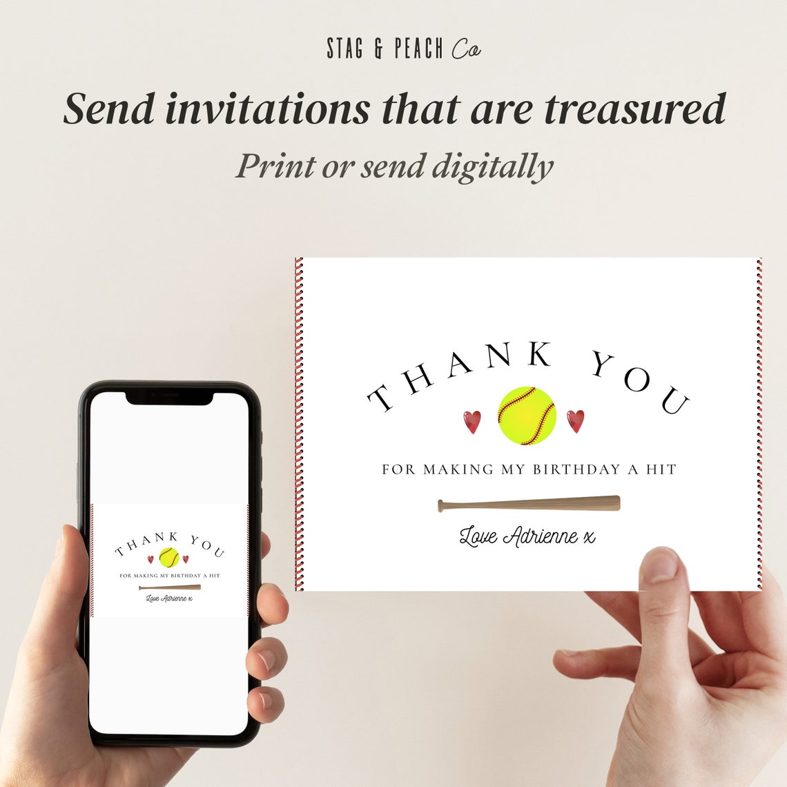 Softball Thank You Card-editable Printable Softball Birthday | Etsy