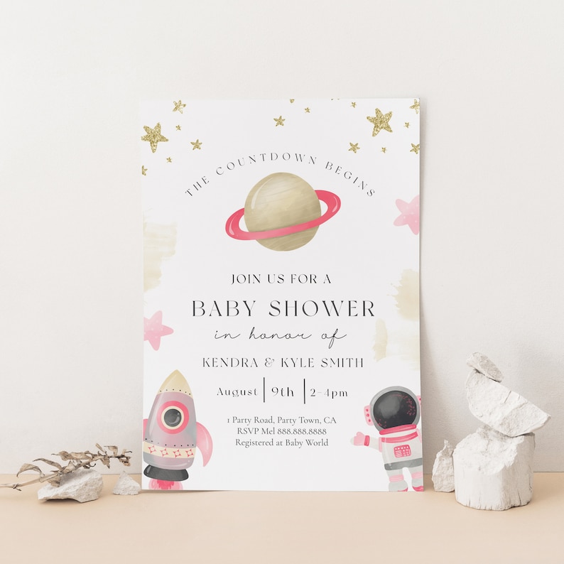 Space Theme Baby Shower Invite Girl, Pink Astronaut Baby Shower ...