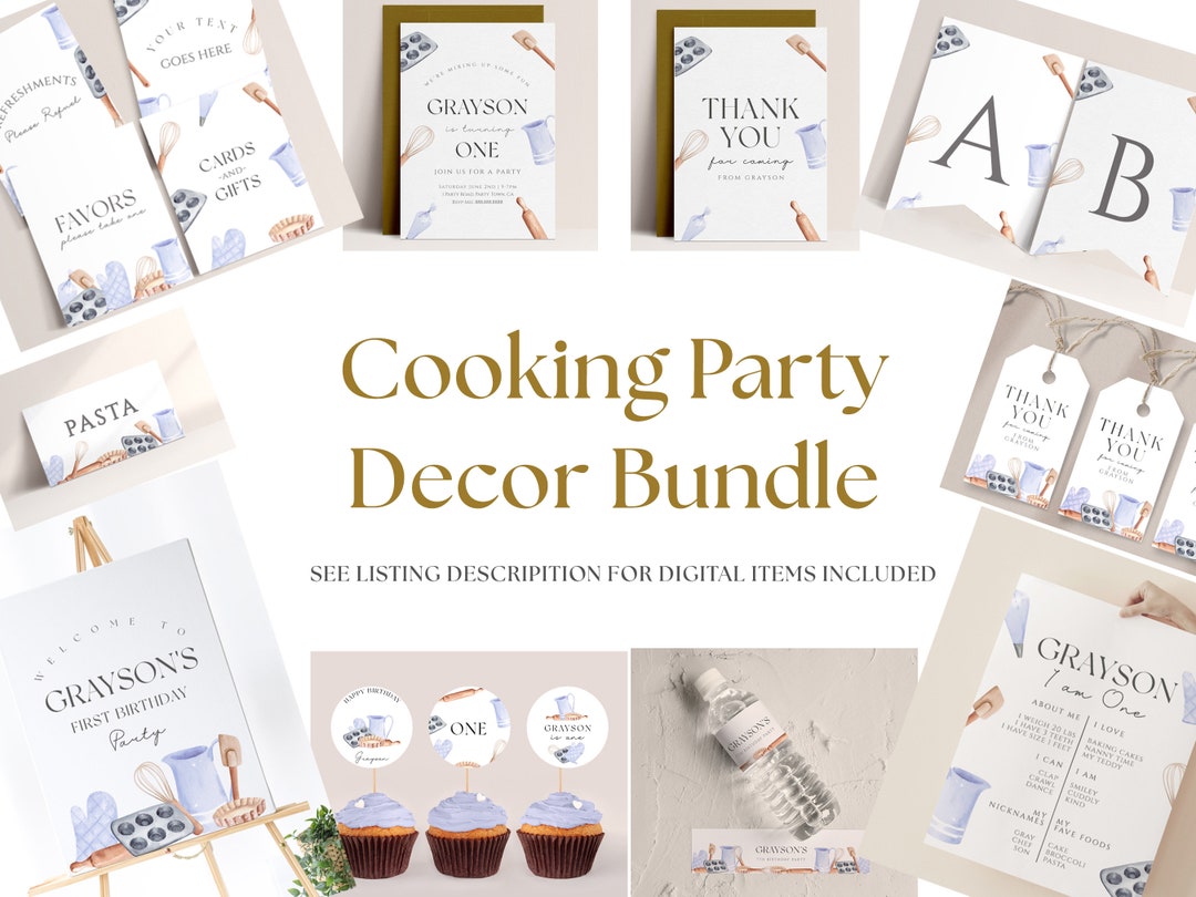 Baking Party Decorations Bundle - Cooking Party Invitation, Cooking ...