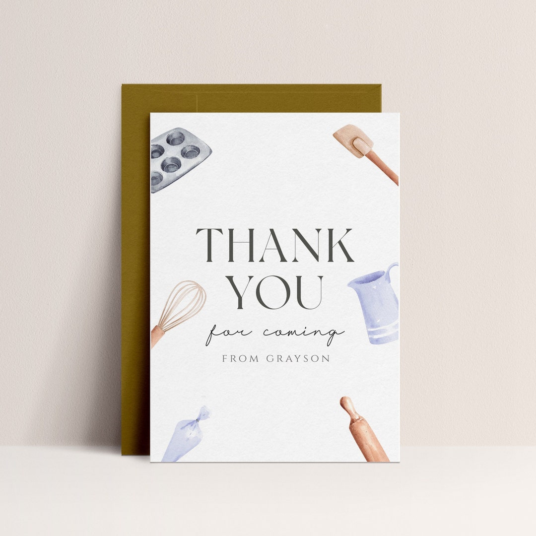 Cooking Birthday Party Thank You Card - Editable Baking Party Thank You ...