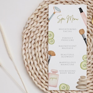Spa Menu Template-spa Birthday Decorations,spa Party Favors, Spa Menu ...