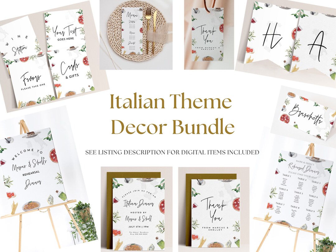 Italian Theme Decor Bundle -italian Rehearsal Dinner Decor, Italian ...