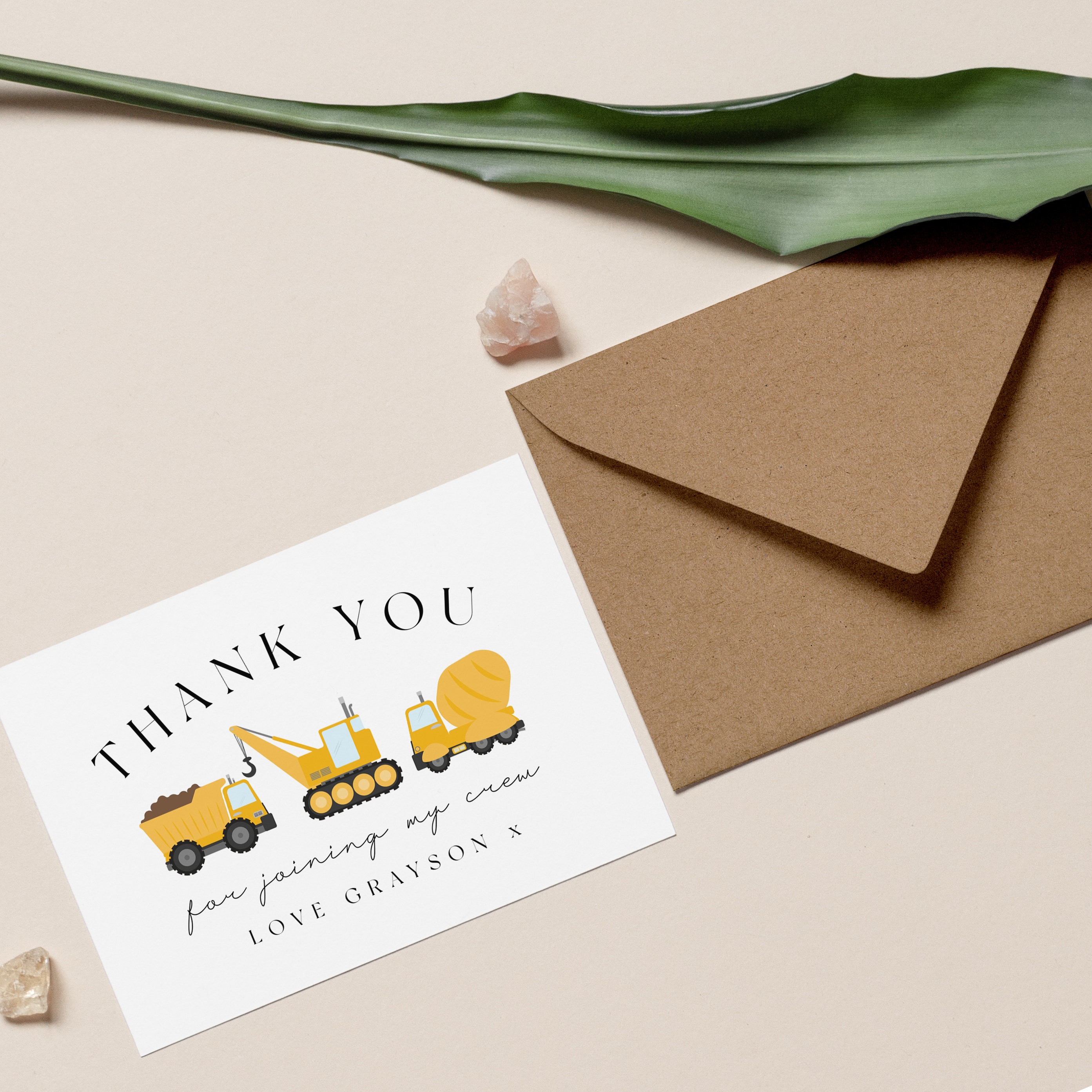 Construction Thank You Card Construction Birthday Party | Etsy