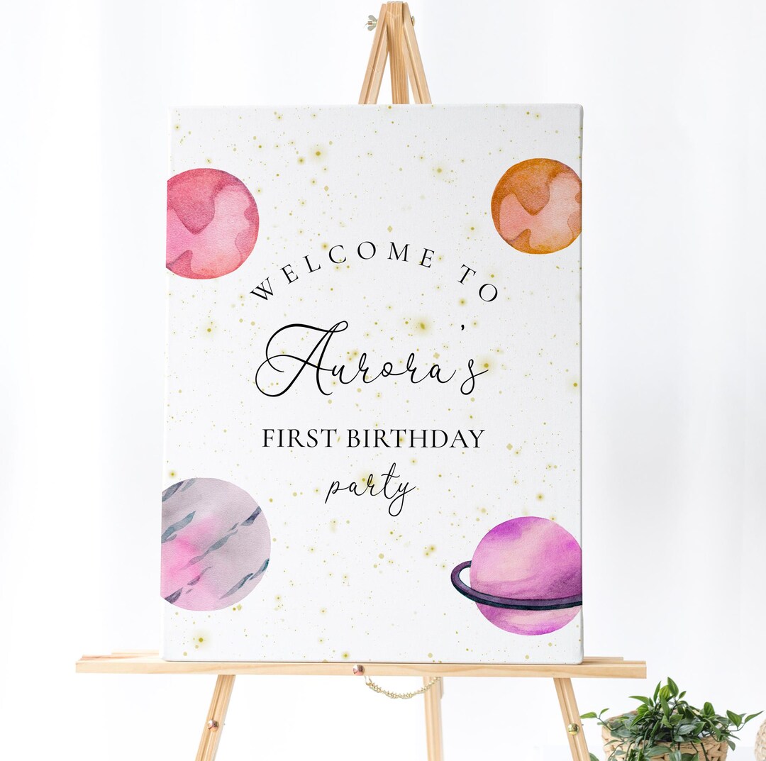 Girls Space Theme Welcome Sign Template - Editable Space Theme Party ...