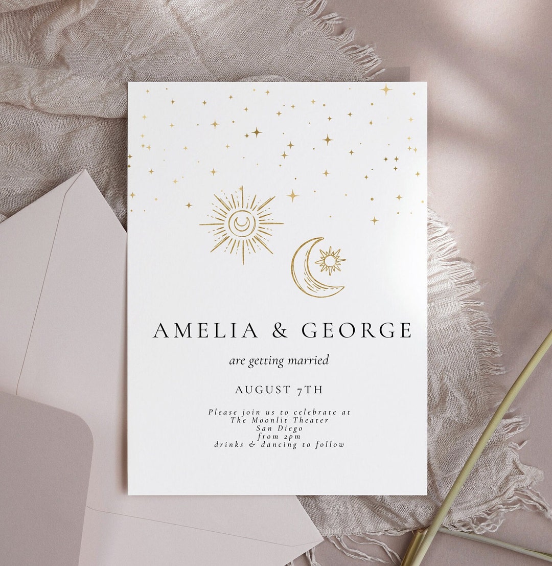 Moon Wedding Invite Template - Celestial Wedding Invitation, Stars ...