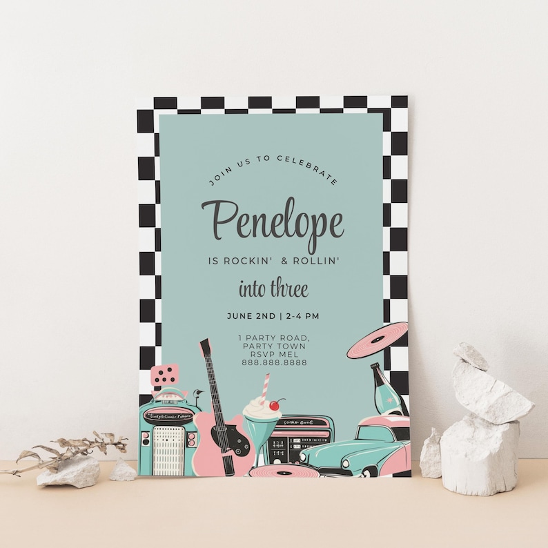 Editable Retro 50's Diner Birthday Invitation Template - Vintage 1950s ...