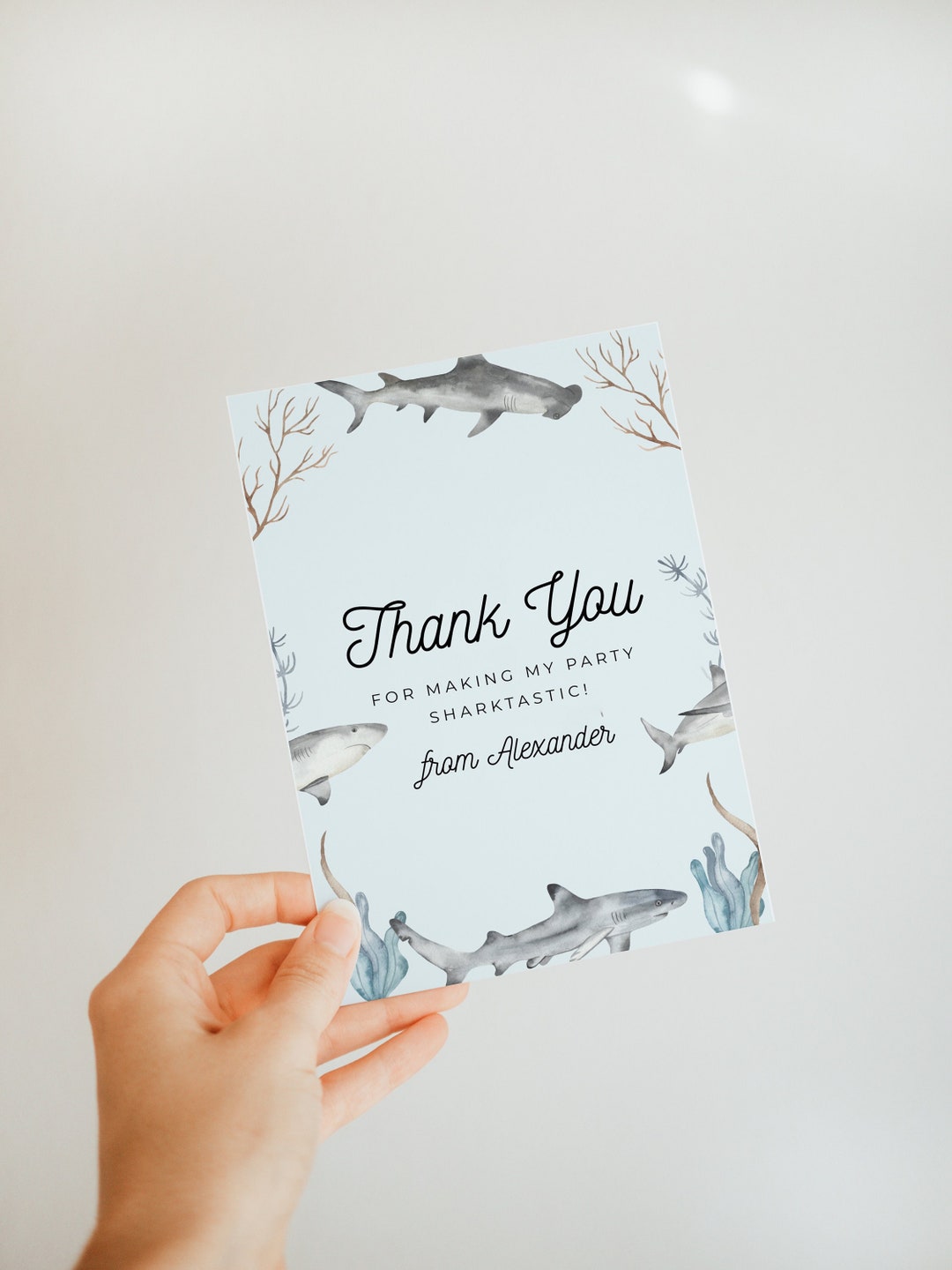Shark Birthday Party Thank You Card - Shark Thank You, Shark Thank You ...