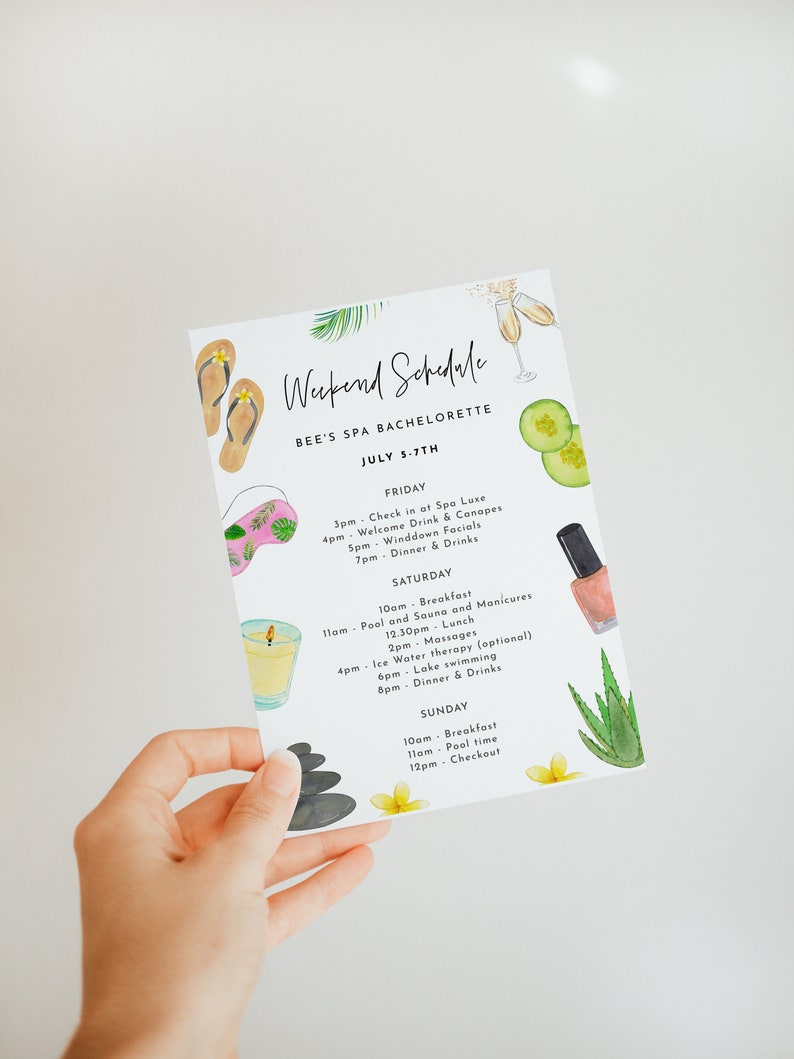 Spa Bachelorette Itinerary Template-bachelorette Spa Itinerary, Weekend ...