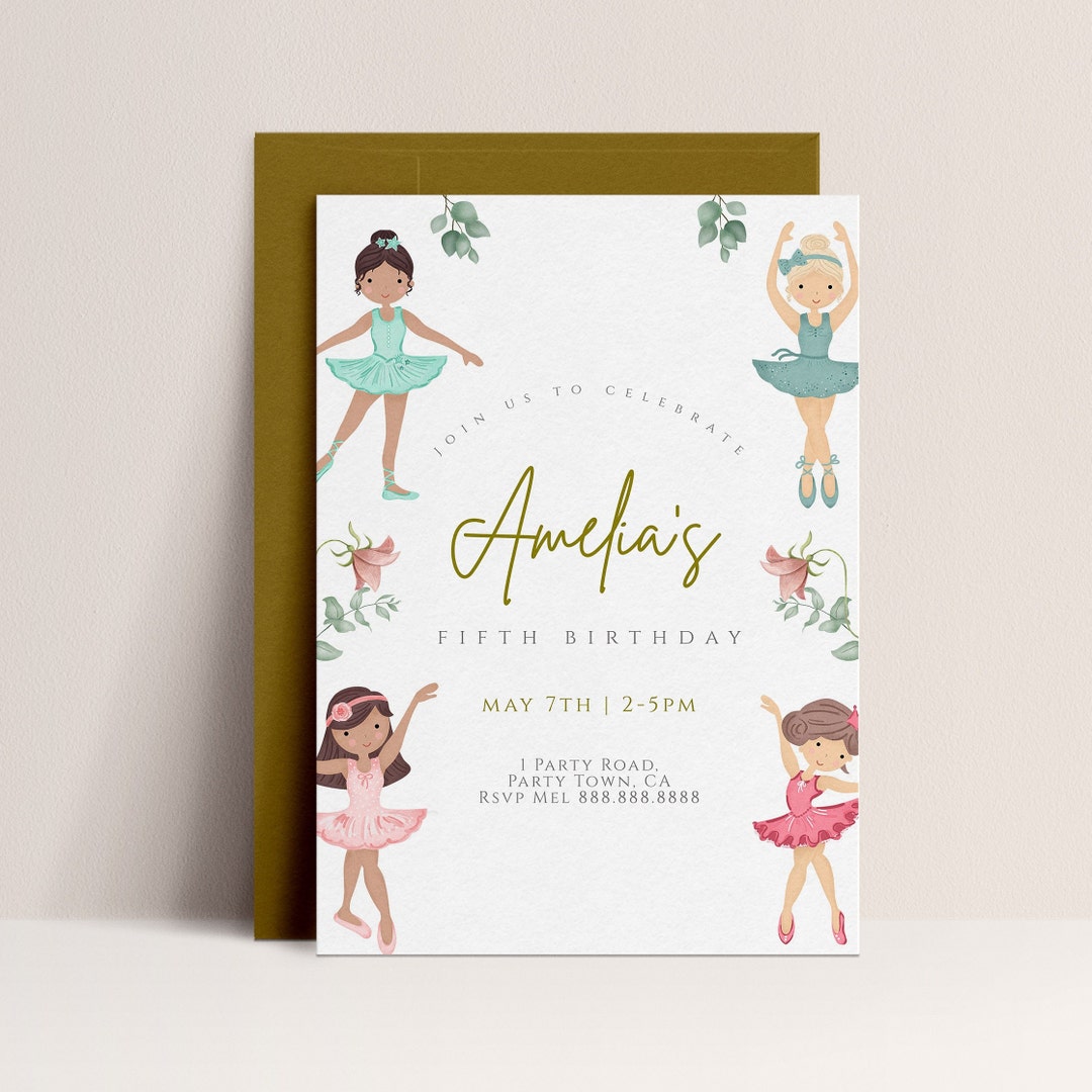 Ballerina Birthday Invitation-ballet Birthday Party Invitation, Ballet ...