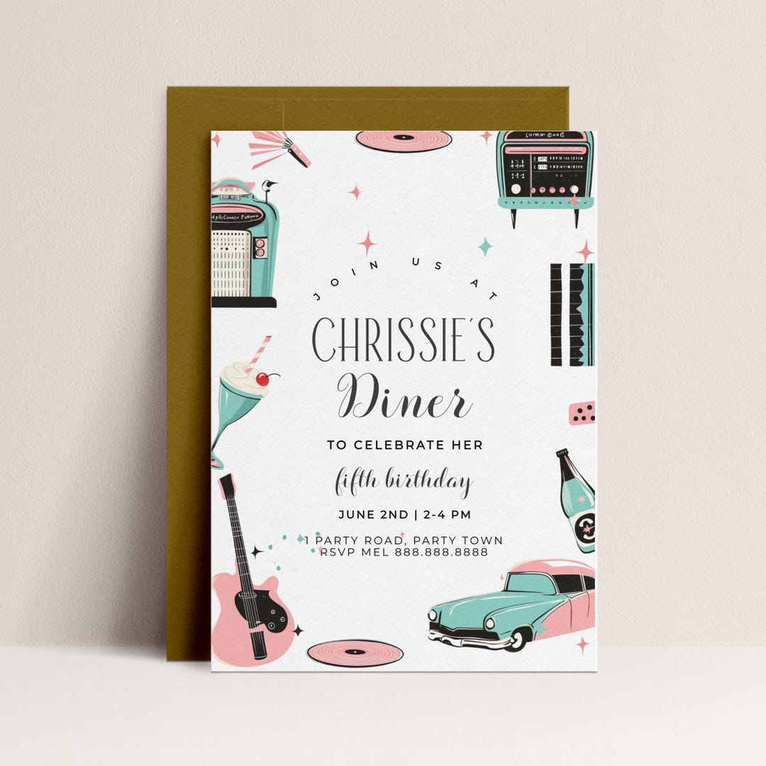 50's Diner Birthday Invitation Template-editable Retro 50's Birthday Invitation, Vintage 1950s ...