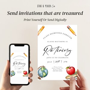 Teacher Retirement Party Invitation - Educator Invite, Retirement Party ...