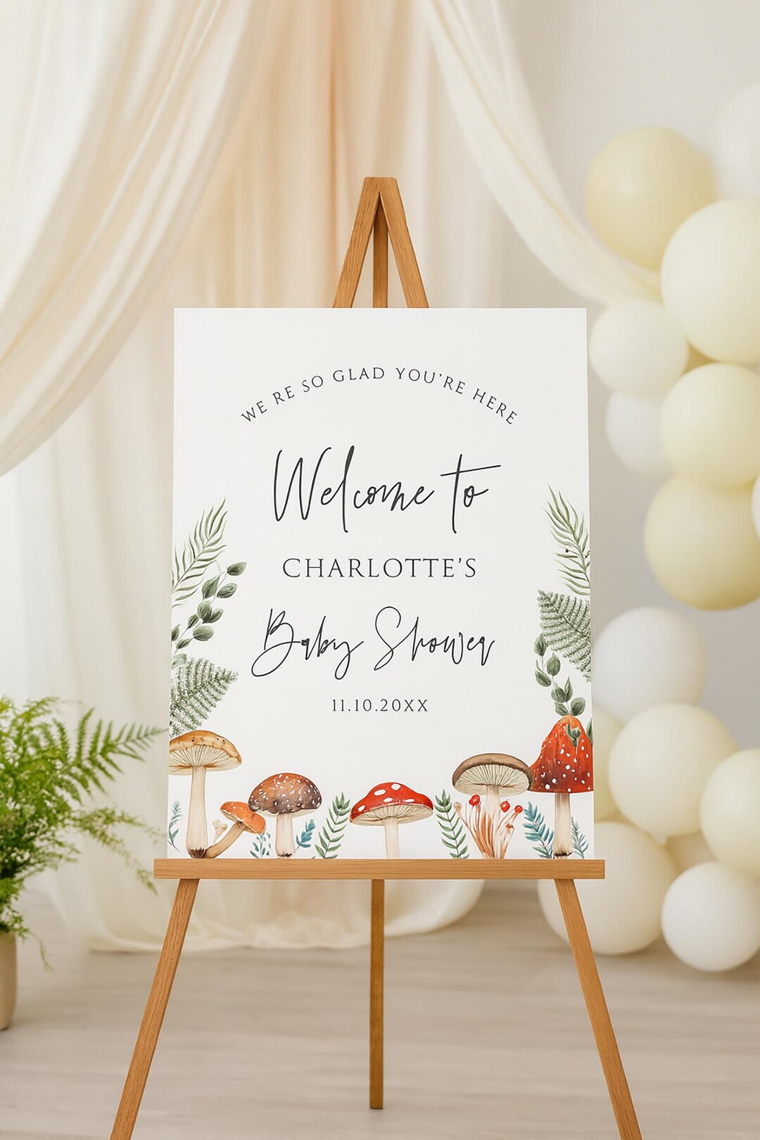 Mushroom Baby Shower Welcome Poster - Editable Mushroom Baby Shower ...
