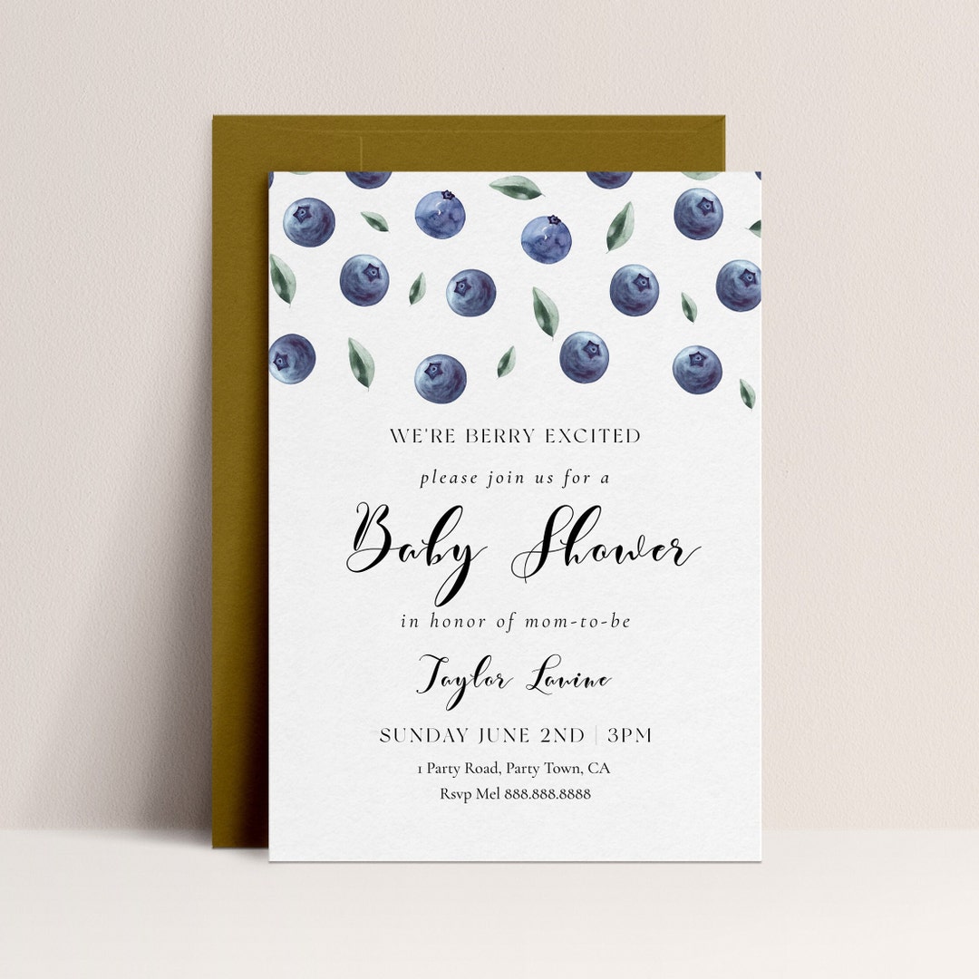 Blueberry Theme Baby Shower Invitation - Blueberry Invite, Berry ...