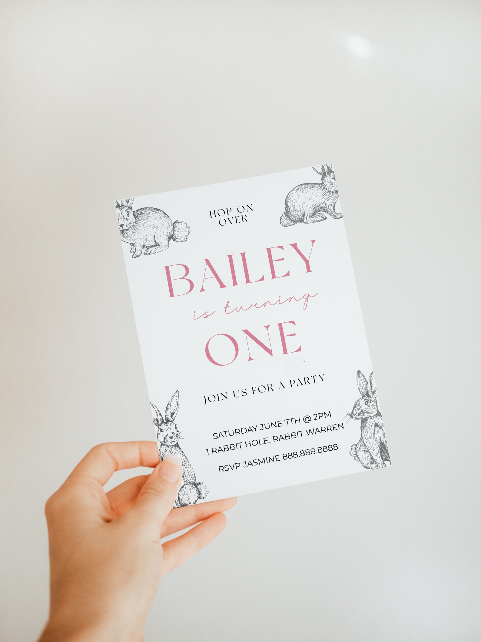 Editable Bunny Birthday Invitation - Bunny Party Invite, Bunny Birthday ...