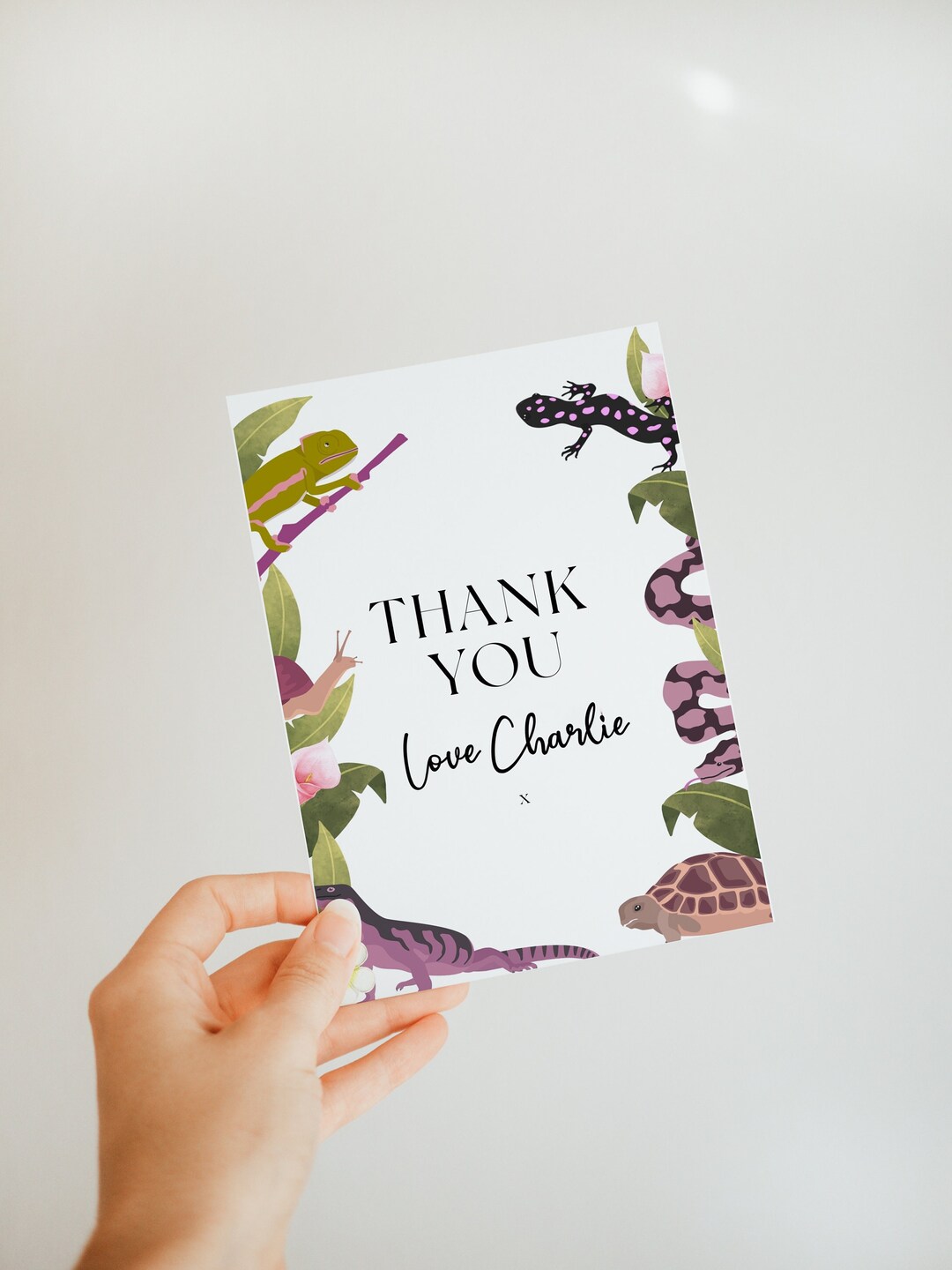 Girls Reptile Party Thank You Card Editable - Reptile Birthday Thank ...