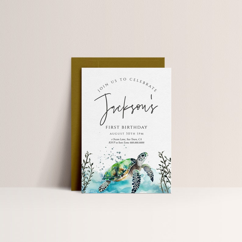 Turtle Thank You Card - Turtle Birthday, Turtle Themed Decor, Turtle ...