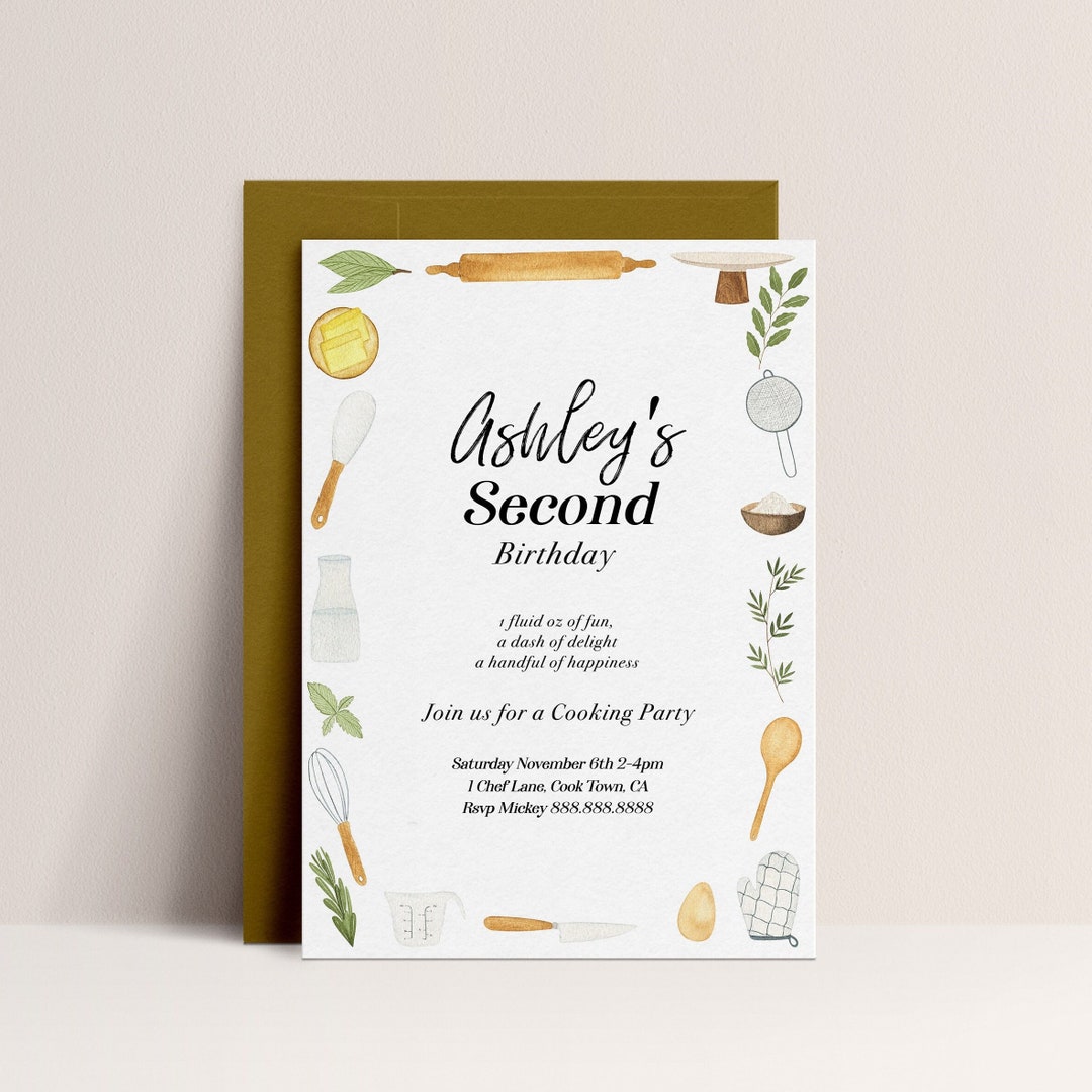 Cooking Party Birthday Invitation-baking Party Invitation, Chef Party ...