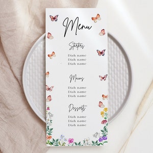 Lifetime of Butterflies Bridal Shower Menu Template - Butterfly Menu ...