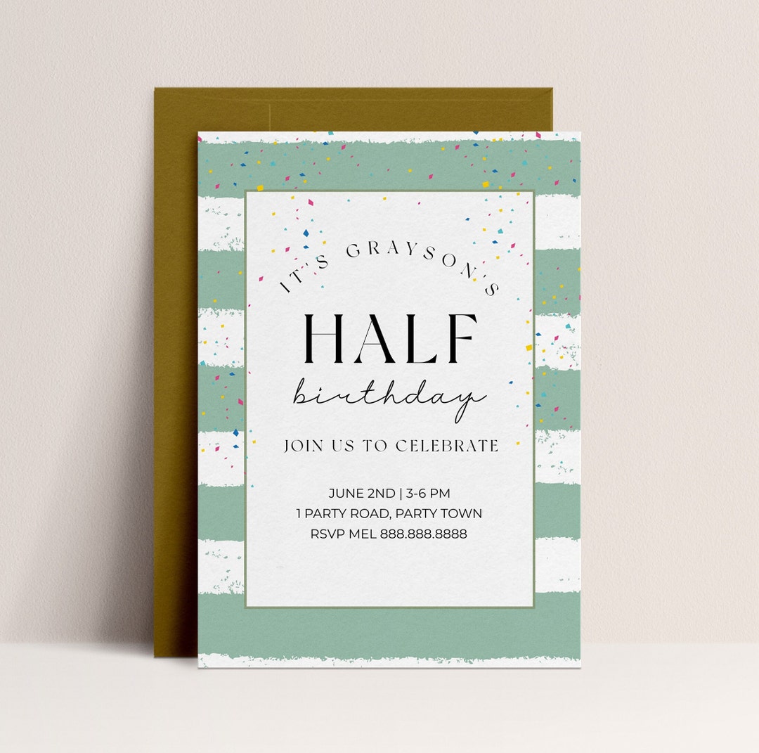 Half Birthday Invitation Boys -green Half Birthday Invitation, 6 Months ...