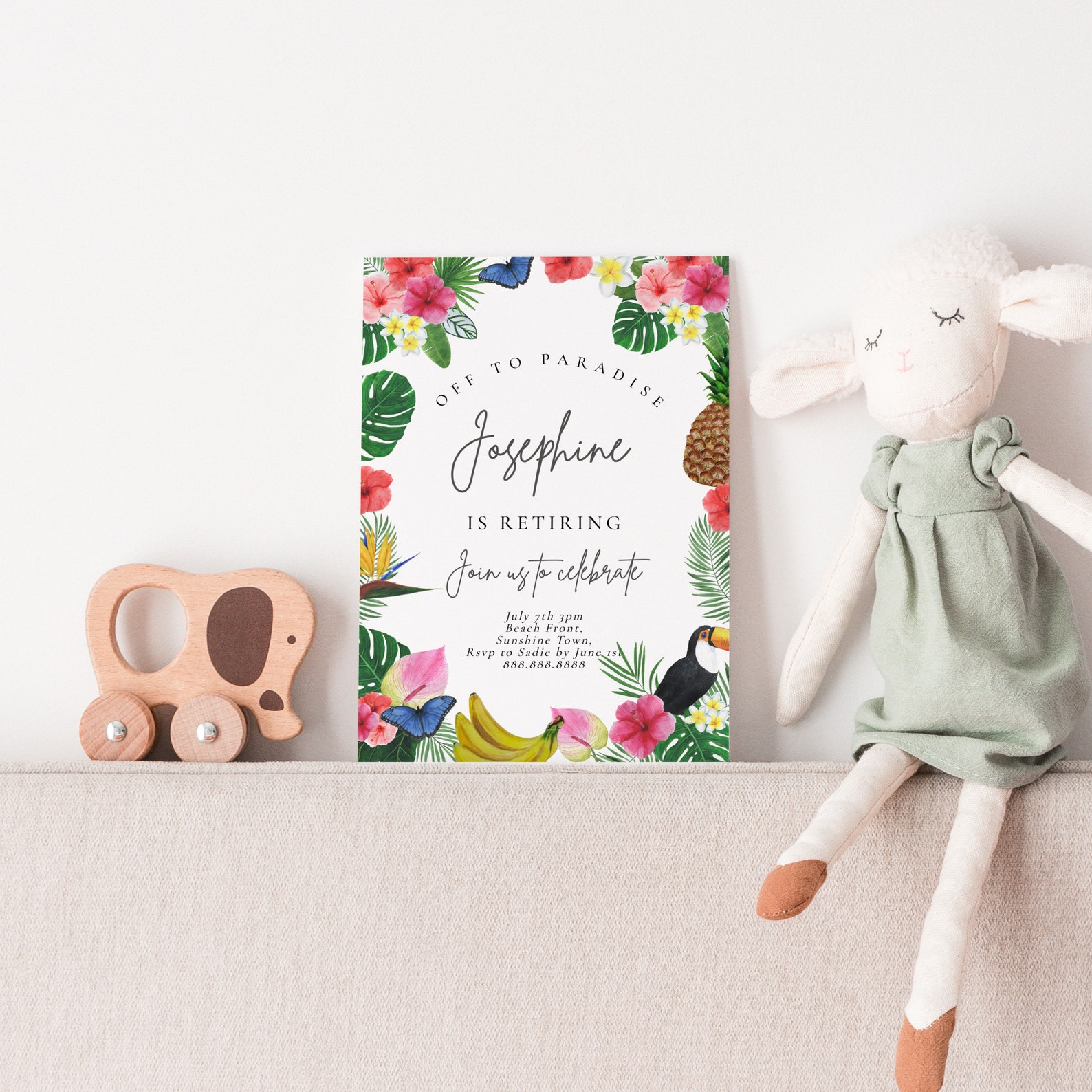 Tropical Retirement Party Invitation - Travel Theme Retirement, Beach ...