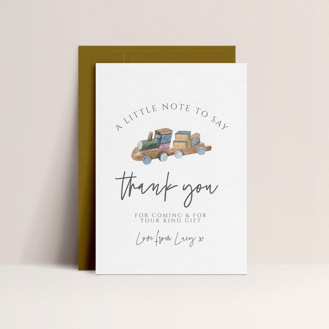 Train Baby Shower Thank You Card - Train Baby Shower Decor, Train Thank ...