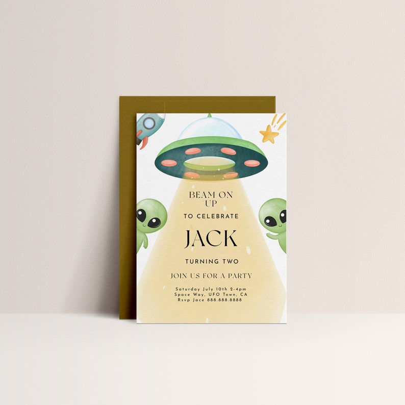 Alien Birthday Thank You Card-space Thank You Card, UFO Birthday Party ...