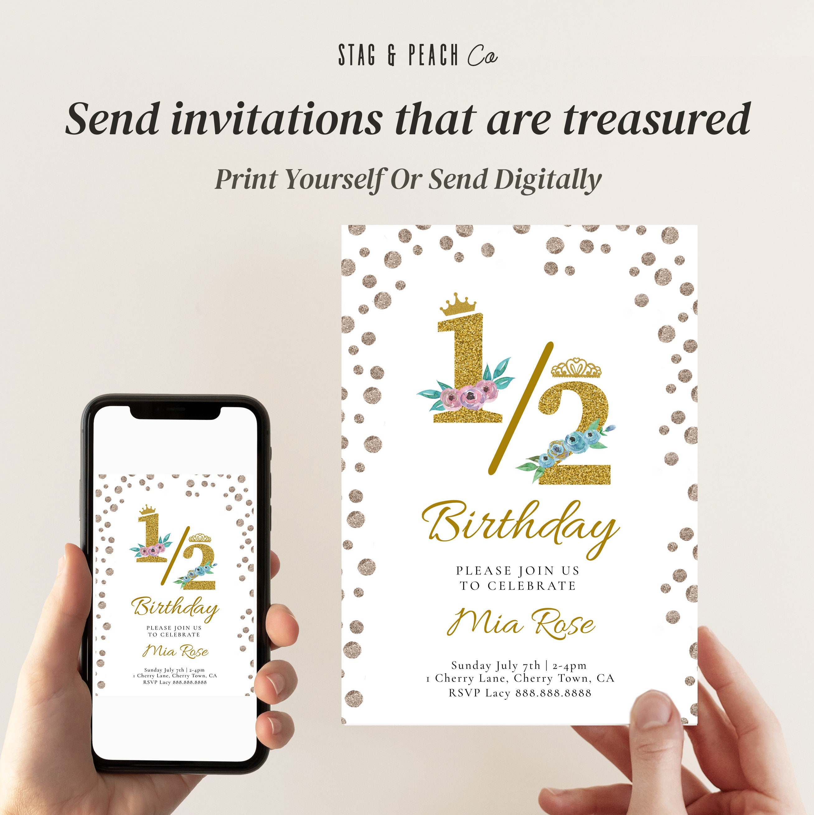 Half Birthday Invitation - 6 Months Party Invite, 1/2 Bday Invitation ...