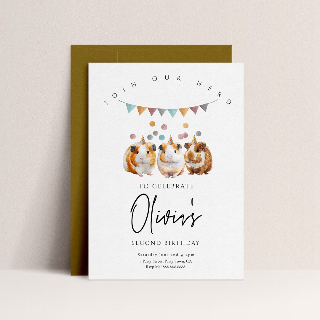 Guinea Pig Birthday Invitation - Guinea Pig Invitation, Pet Theme Party ...