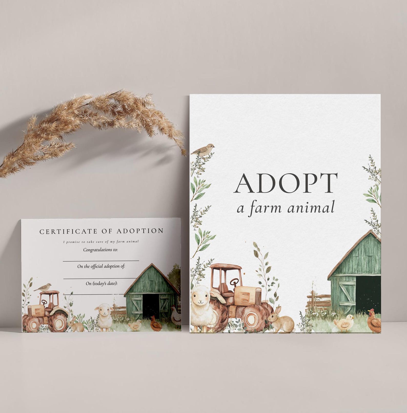 Adopt an Animal Sign & Certificate-farm Animal Adoption Certificate ...