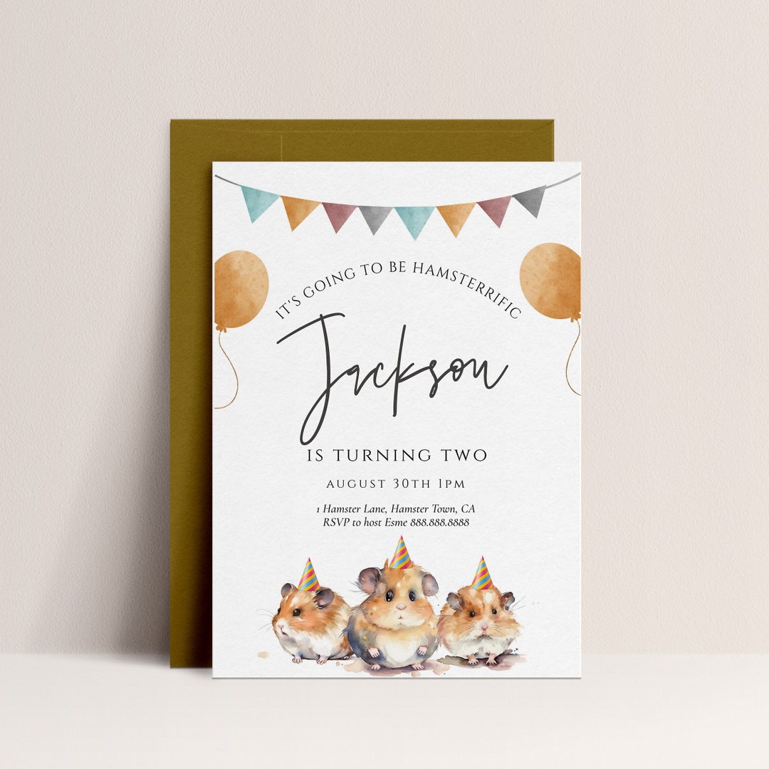 Hamster Birthday Invitation -cute Hamster Invitation, Pet Theme Party ...