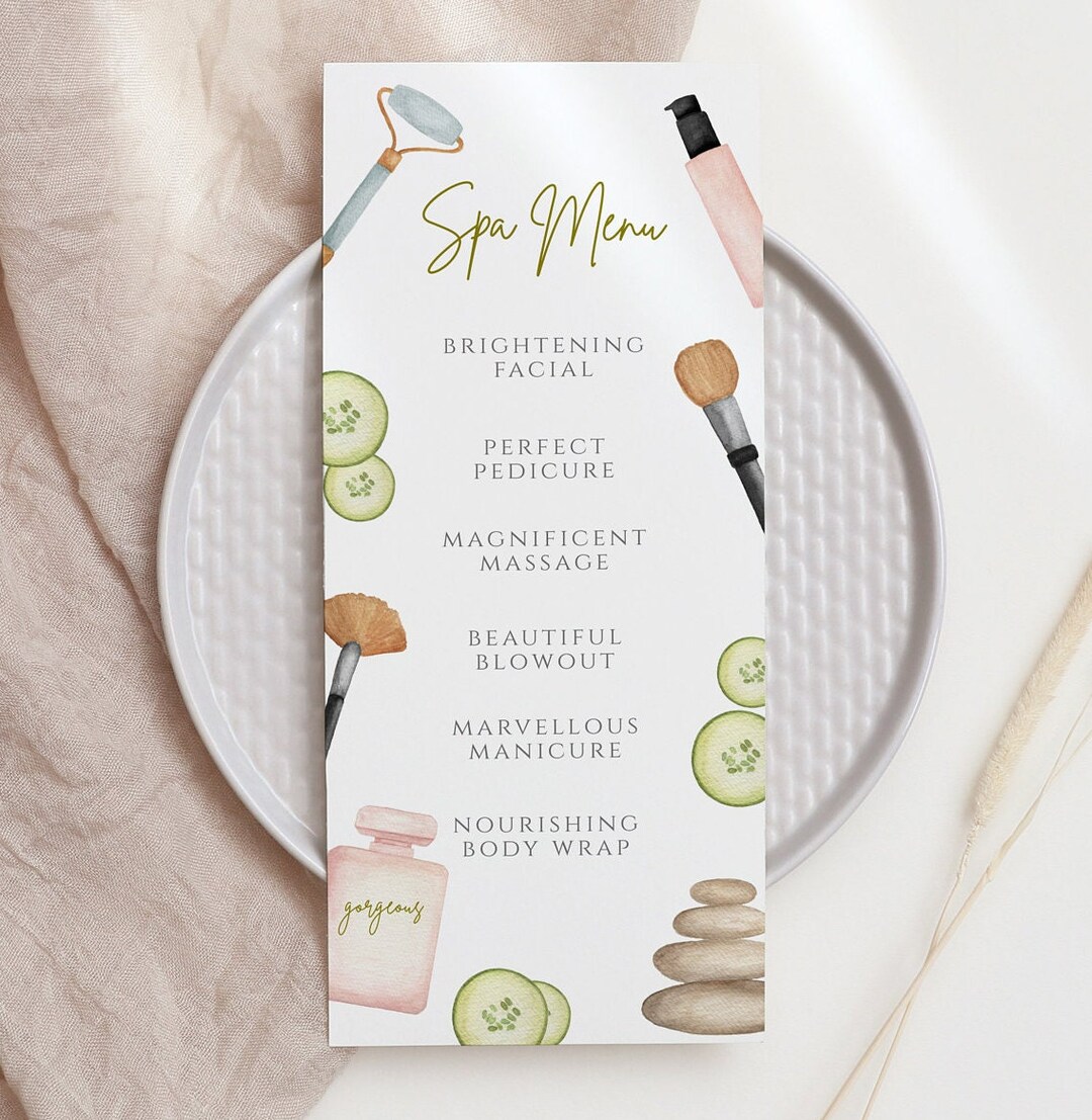 Spa Menu Template-spa Birthday Decorations,spa Party Favors, Spa Menu ...