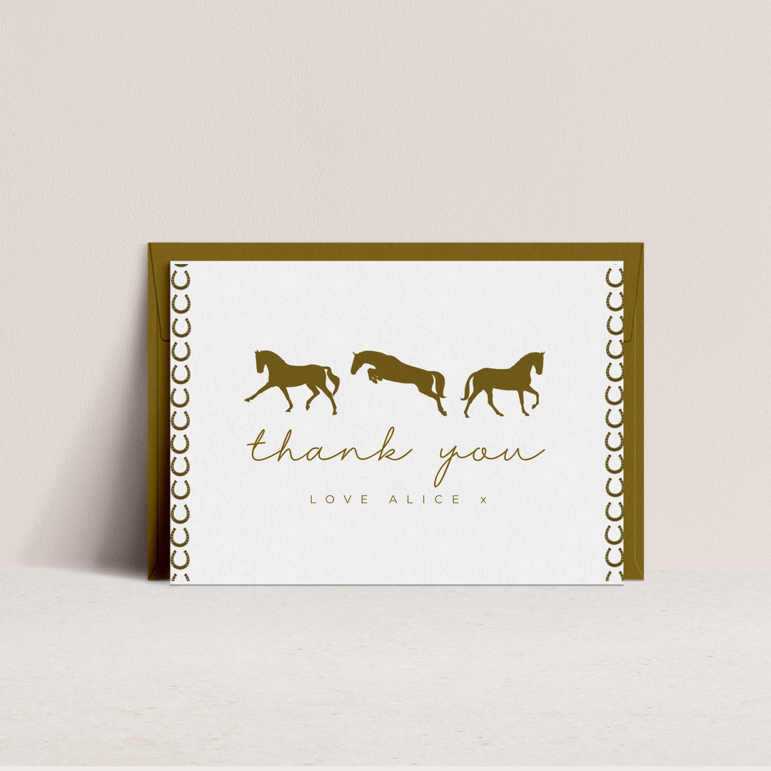Horse Birthday Thank You Card -horse Party Thank You, Horse Digital ...