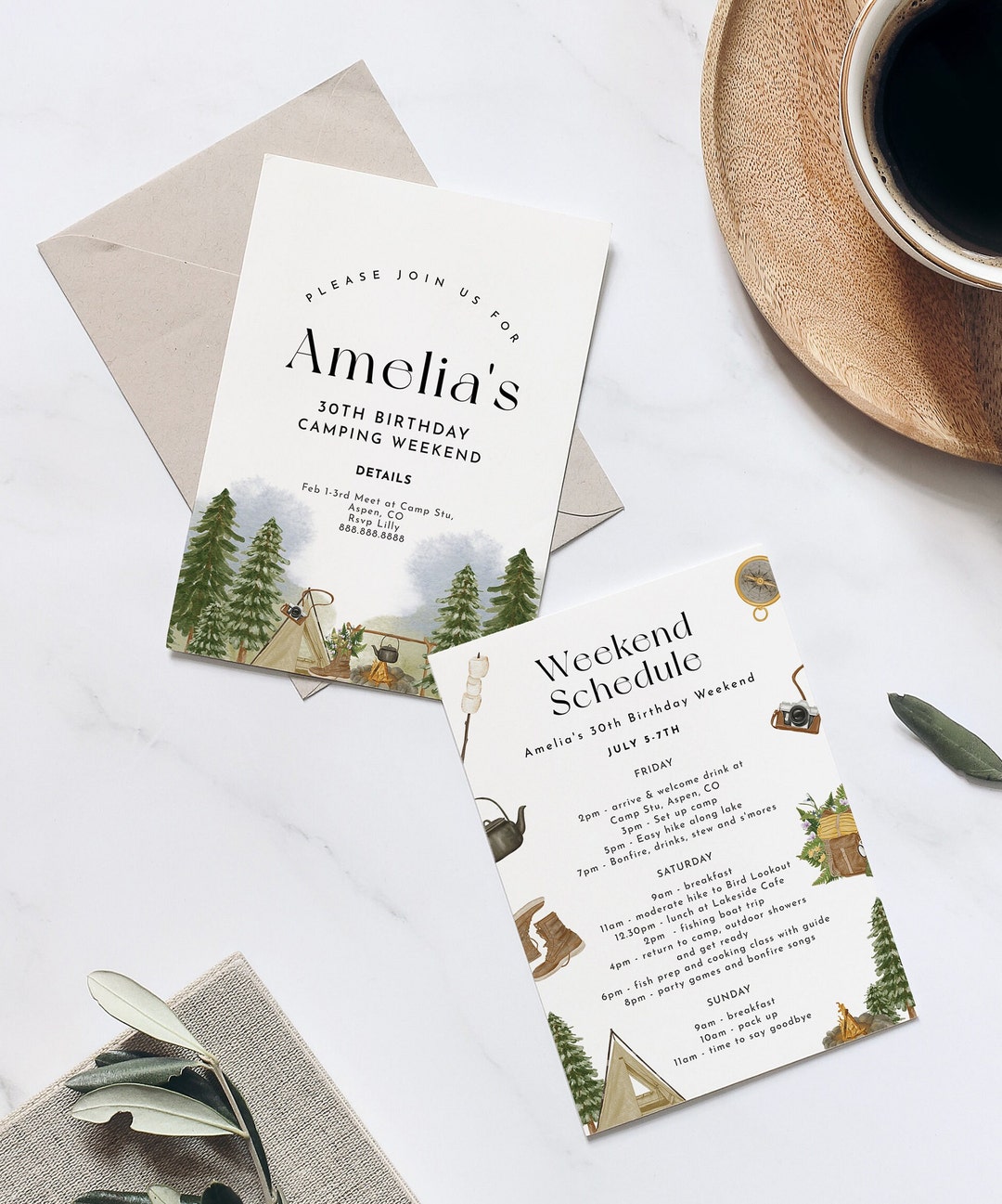 Camping Itinerary and Invite -editable Camping Birthday Party ...