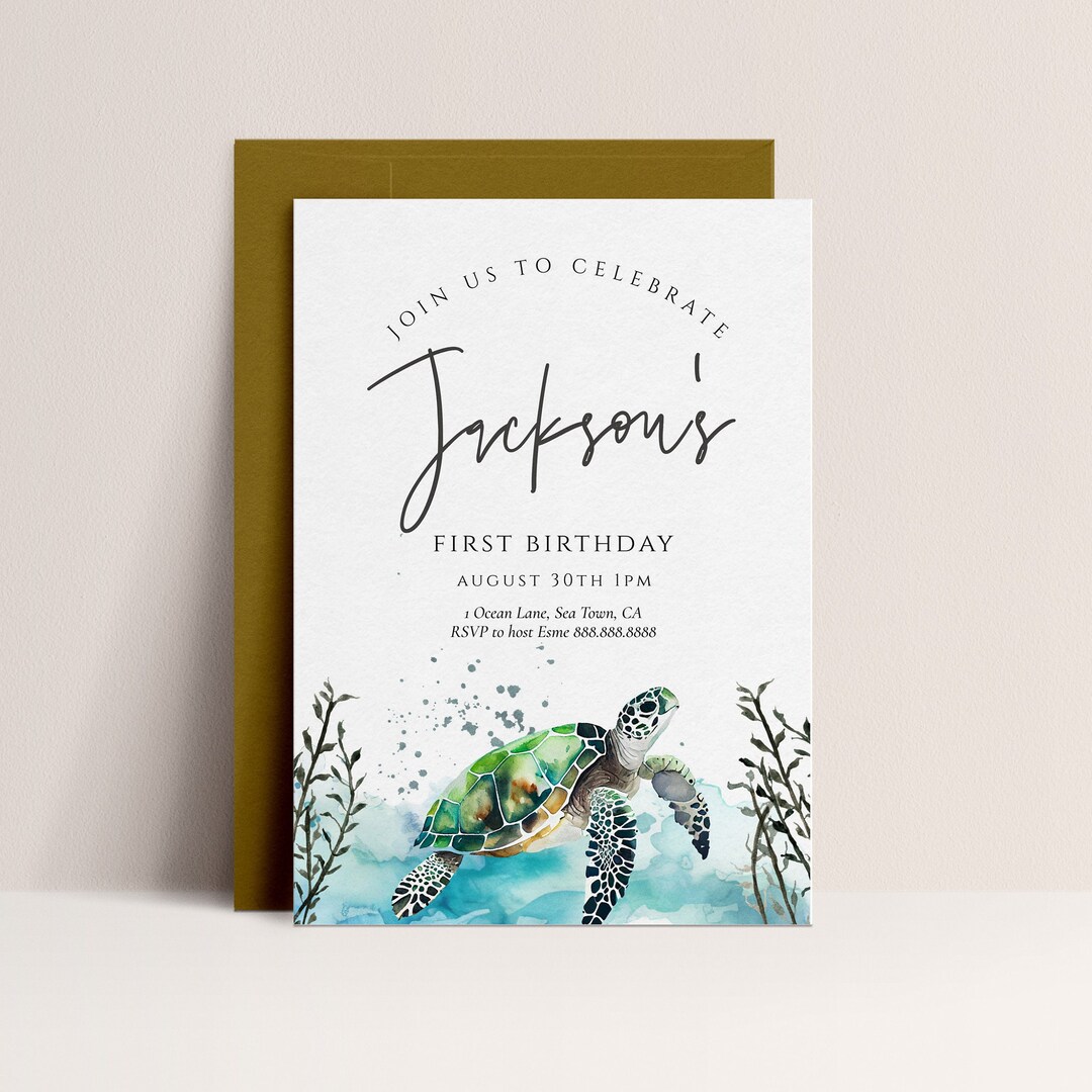 Turtle Birthday Invitation - Turtle Party, Turtle Invitation, Kids ...