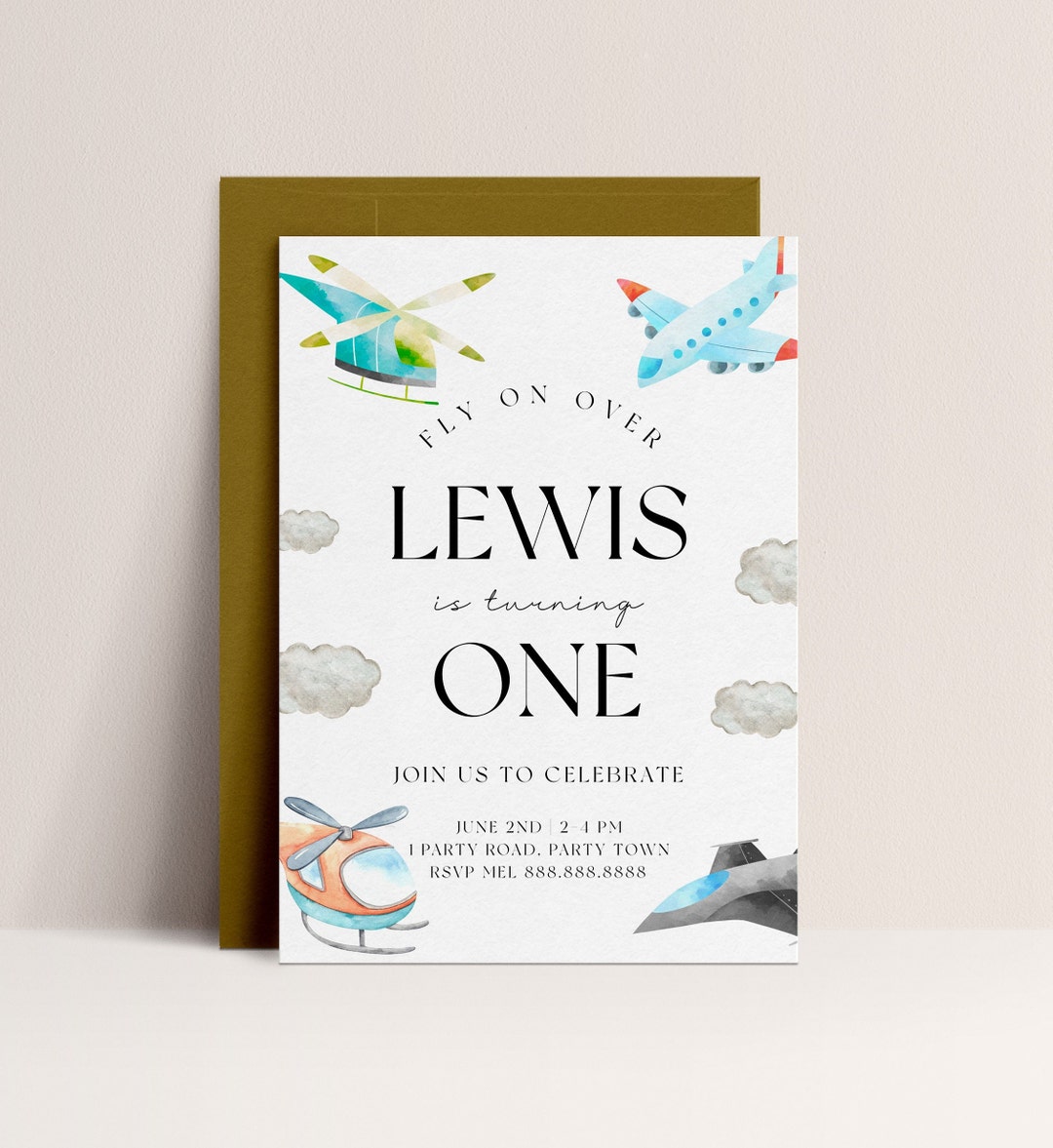 Airplane & Helicopter Birthday Invitation-plane Birthday Party ...