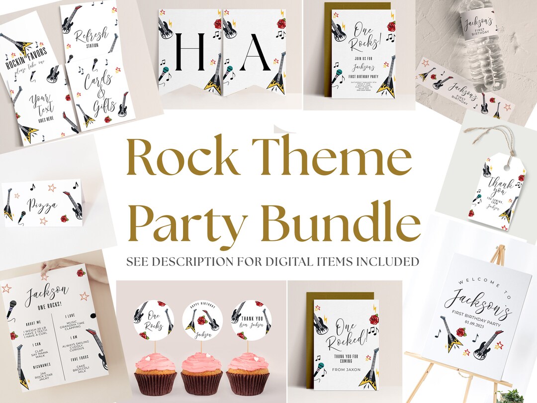 One Rocks Birthday Decorations Bundle - Music Birthday Banner, Boys ...