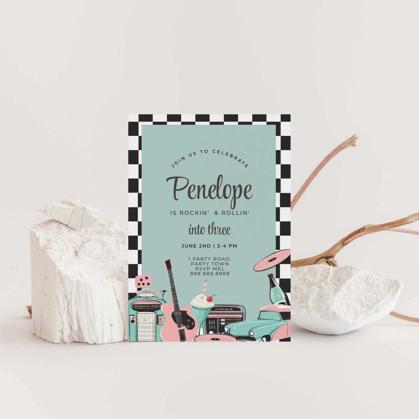 Editable Retro 50's Diner Birthday Invitation Template - Vintage 1950s ...