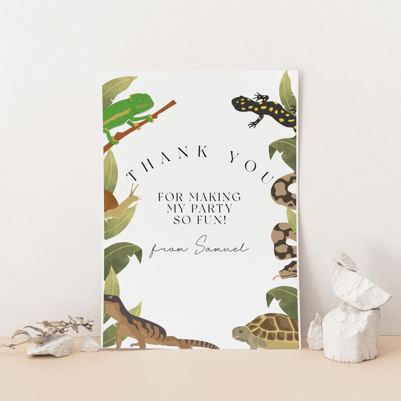 Editable Reptile Birthday Thank You Card Reptile Thank You - Etsy