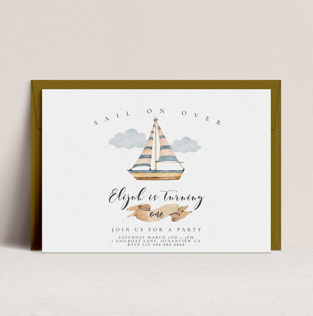 Sailboat Invitation - Nautical Birthday Invitation, Watercolor Sailboat ...
