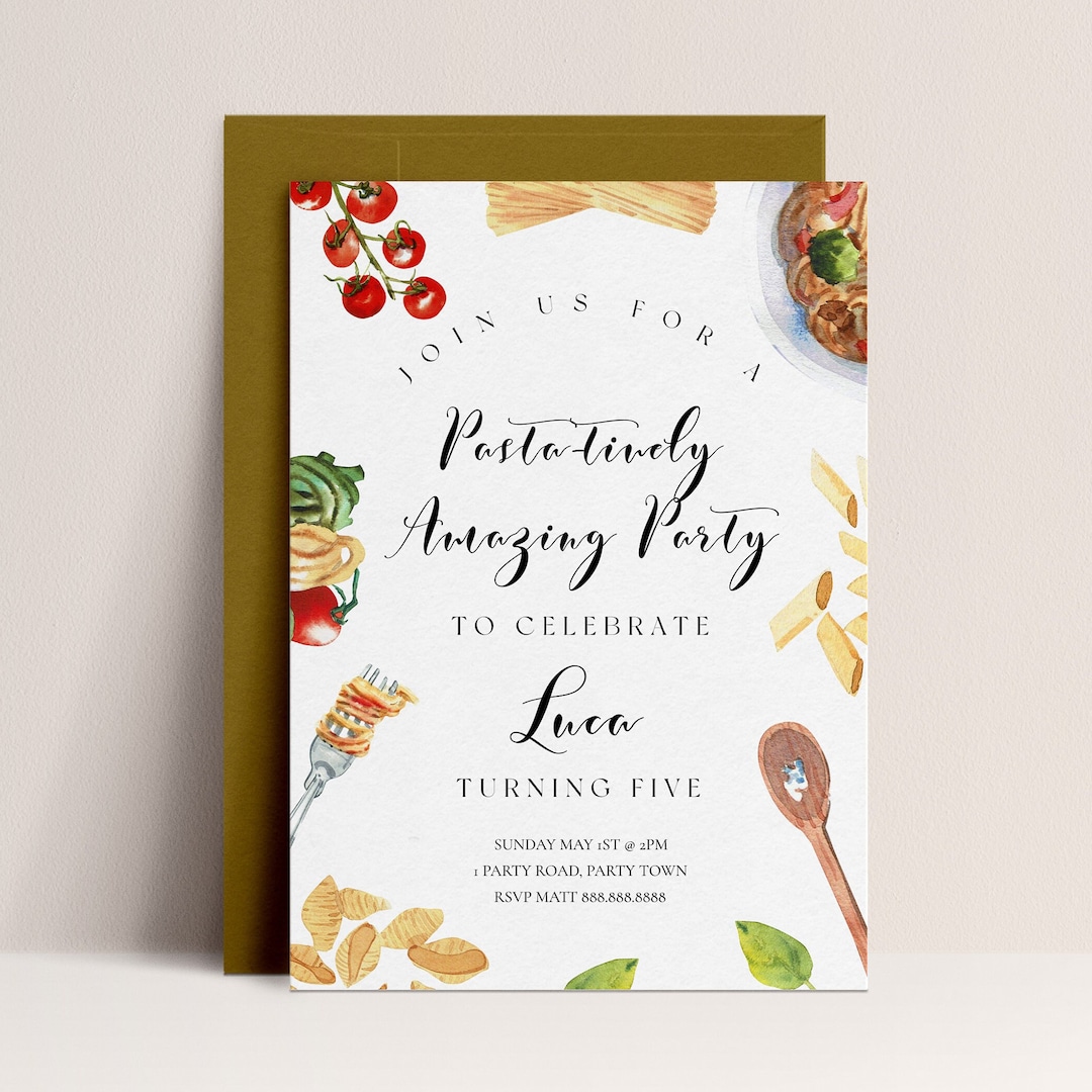 Pasta Birthday Invitation - Spaghetti Birthday Invitation, Italian ...