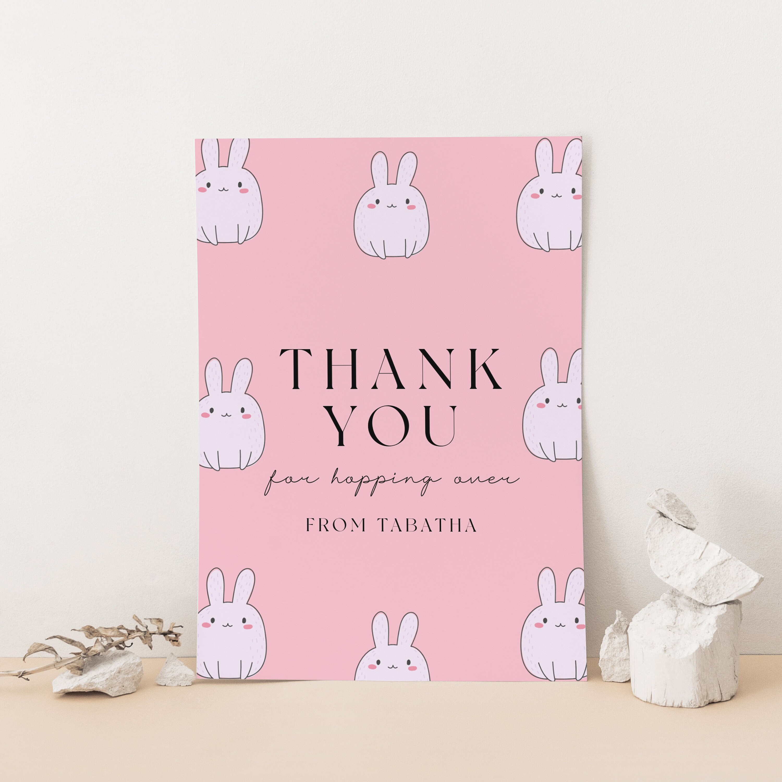 Bunny Birthday Thank You Card - Bunny Birthday Party, Easter Themed ...